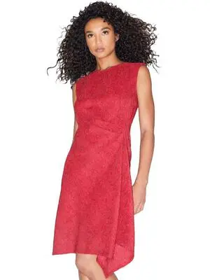Natori Botanic Texture Jacquard Sleeveless Side Drape Dress - Red