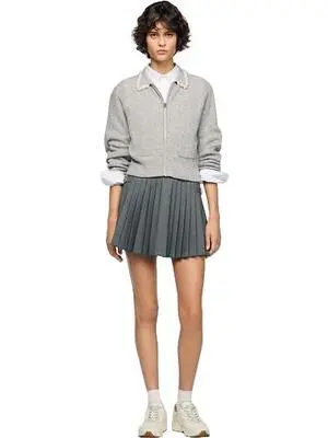 Sandro Cable Knit Cardigan With Beaded Collar - Black / White / Pink / Gray