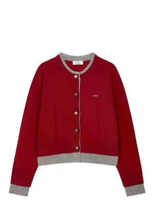 STUDIO TOMBOY Logo-embroidered Two-tone Cardigan - Red