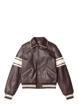 StÜssy X Wales Bonner Leather Varsity Jacket - Brown