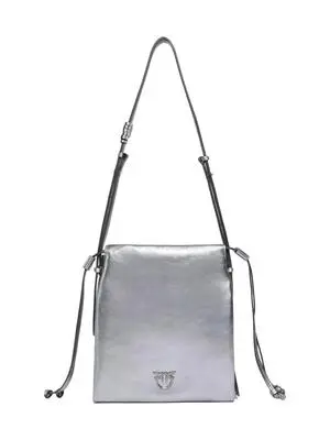 Pinko Metallic-leather Drawstring Shoulder Bag - Grey