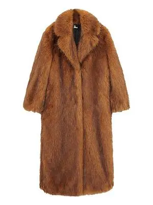 The Kooples Single-breasted Faux-fur Longline Coat - Chocolate