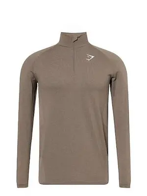 GYMSHARK Vital Seamless 1/4 Zip Woven Top - Gs Camo Brown/lin Brown