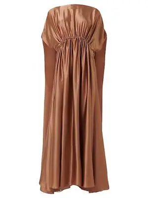 LEEM Cape-effect Silk-satin Midi Dress - Brown