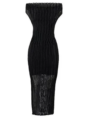 CFCL Pleated Tubular Woven Midi Dress - Black