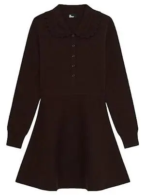 The Kooples Frill-collar Knitted Mini Dress - Chocolate
