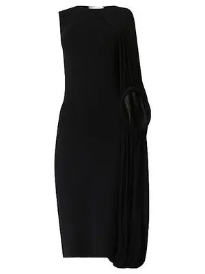 LEEM Asymmetric Drape Knit Midi Dress - Black