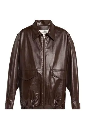MAISON MARGIELA Faux Leather Zip-up Jacket - Brown