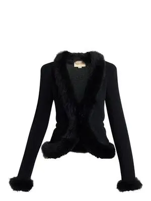 Valentino Garavani Sheep Shearling-trim Cashmere Knit Jacket - Black