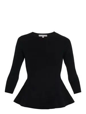 Neiman Marcus Cashmere Peplum Sweater - Black
