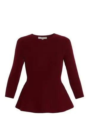 Neiman Marcus Cashmere Peplum Sweater - Merlot