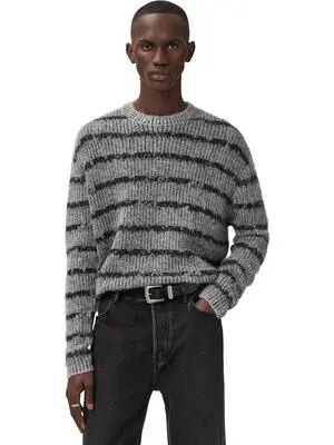 ALLSAINTS Dissolved Striped Crew Neck Sweater Grey/black