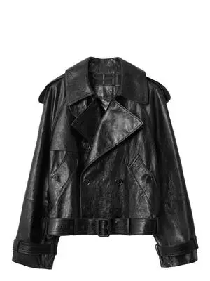 Burberry Cropped Embossed Leather Trench Jacket - Silhouette Black