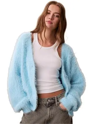 Calvin Klein Soft Cropped Cardigan - Blue Freeze