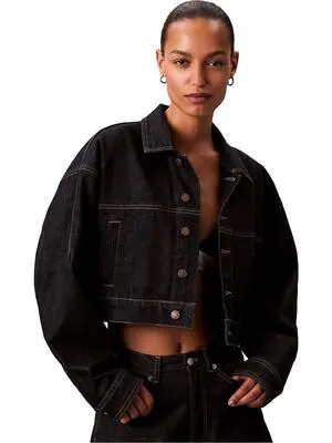 Calvin Klein Cropped Relaxed Denim Trucker Jacket - Resin Rinse