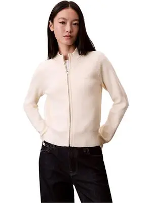 Calvin Klein Tech Knit Zip Sweater Antique White