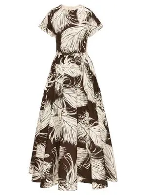 Oscar De La Renta Feather Cotton Poplin Midi Dress - Beige