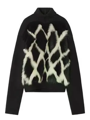 LANVIN High-neck Fur-panel Sweater - Black
