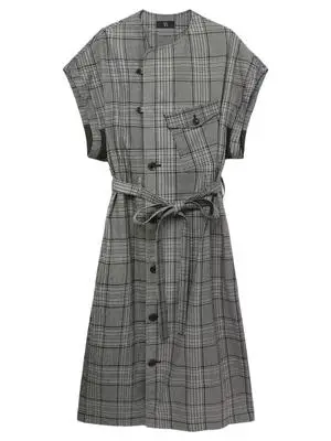 Y’s Checked Belted Midi Dress - Grey