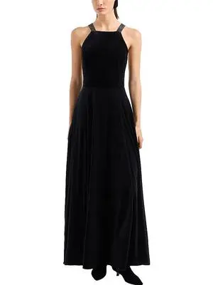 Emporio Armani Rhinestone Strappy Back Maxi Dress - Solid Black
