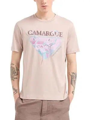 Emporio Armani Embroidered Flamingo Tee - Tan