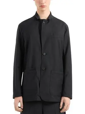 Emporio Armani Regular Fit Poplin Lightweight Wool Blazer - Black Beauty