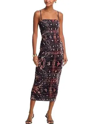 AFRM Hazel Ruched Side Midi Dress - Scattered Snake