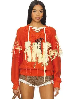 YUHAN WANG Letterman Fringed Hockey Pullover - Red