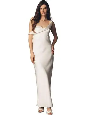 MARE MARE Asymmetrical Slim Satin Maxi Dress - Ivory