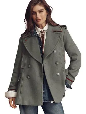 Anthropologie Wool Blend Military Peacoat Jacket - Beech