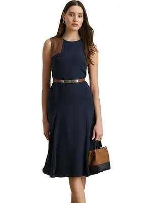 RALPH LAUREN Faux-Leather-Trim Georgette Dress