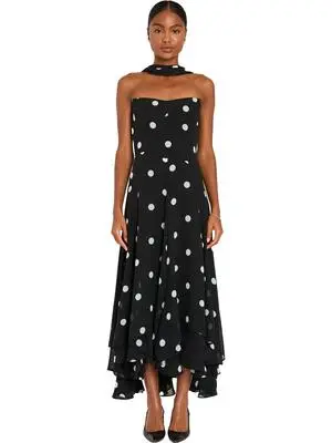 Amanda Uprichard Monterey Polka Dot Dress With Detachable Scarf - Black Ivory