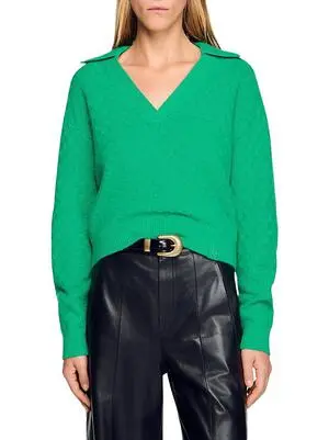 Sandro Numae Collared Sweater - Green