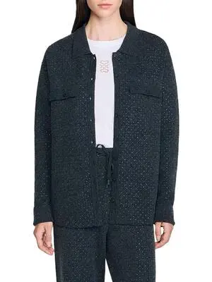 Sandro Rhinestone Cardigan - Charcoal Grey