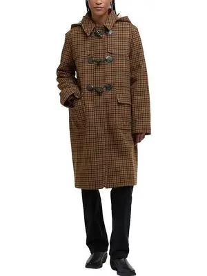 Barbour Melody Checked Duffle Coat - Brown/oran