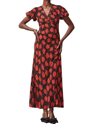 RO & ZO Printed V-neck Dress - Red