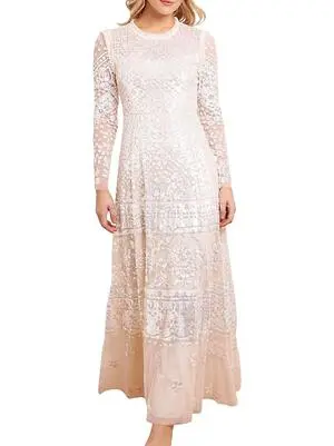 NEEDLE & THREAD Aurora Long Sleeve Gown - Cream