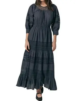 GHOST LONDON Leoni Lace Trim Cotton Midi Dress - Charcoal