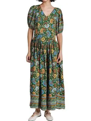 GHOST LONDON Christy Crepe Midi Tea Dress - Green Floral
