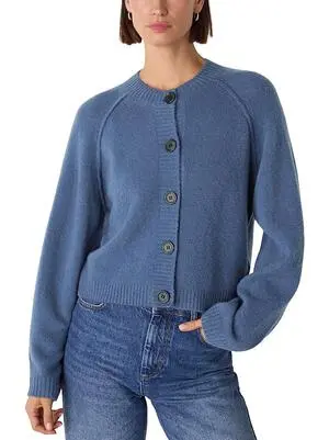 Whistles Wool Mix Crew Cardigan - Blue