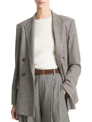 Vince Double-breasted Houndstooth Blazer - Cacao Houndstooth