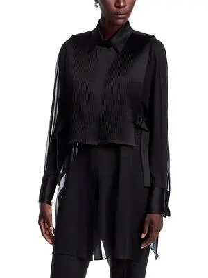Lafayette 148 New York Pleated Vest Blouse - Black