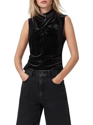 ALLSAINTS Tia Velvet Ruched Top - Black