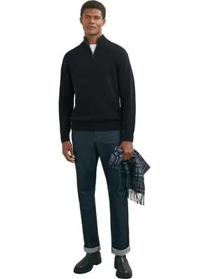 REISS Wool And Cashmere Half-zip Jumper - Navy