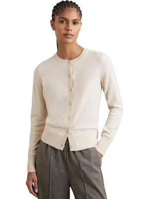 REISS Rima Wool-blend Crew-neck Cardigan With Cashmere - Cream