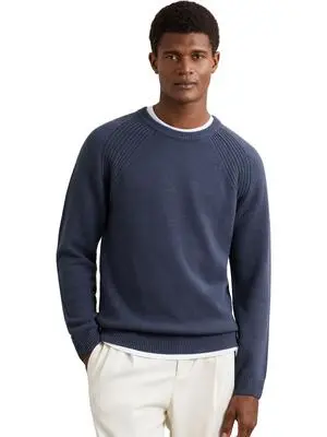 REISS Foulton Wool-Cashmere Reverse-Seam Jumper Oceanic Blue