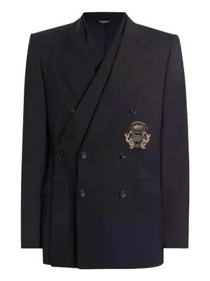 Dolce & Gabbana Double-breasted Crest-embellished Blazer - Blue