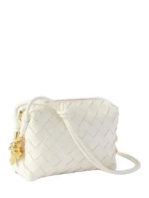 Bottega Veneta Mini Drop Loop Intrecciato Leather Shoulder Bag - White