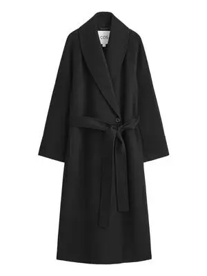 Cos Belted Double-Faced Wool Long Coat Black