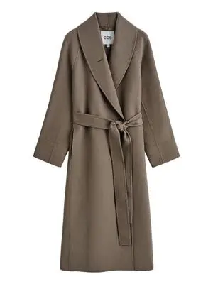 Cos Belted Double-Faced Wool Long Coat Brown